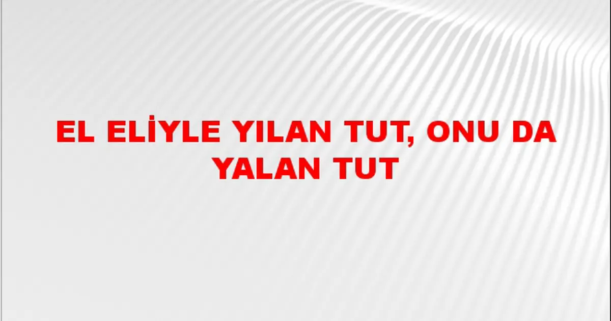 El eliyle yılan tut, onu da yalan tut Atasözünün Anlamı Ne Demek? | NTV ...
