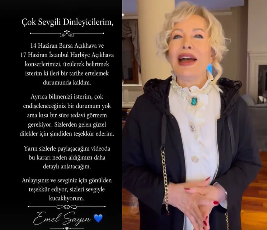 Emel Sayın konserlerini erteledi. "Kısa bir süre tedavi görmem ...
