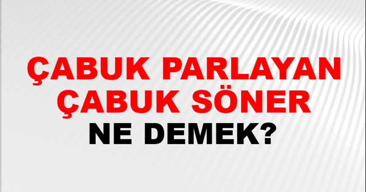 Çabuk Parlayan Çabuk Söner Ne Demek? Çabuk Parlayan Çabuk Söner ...
