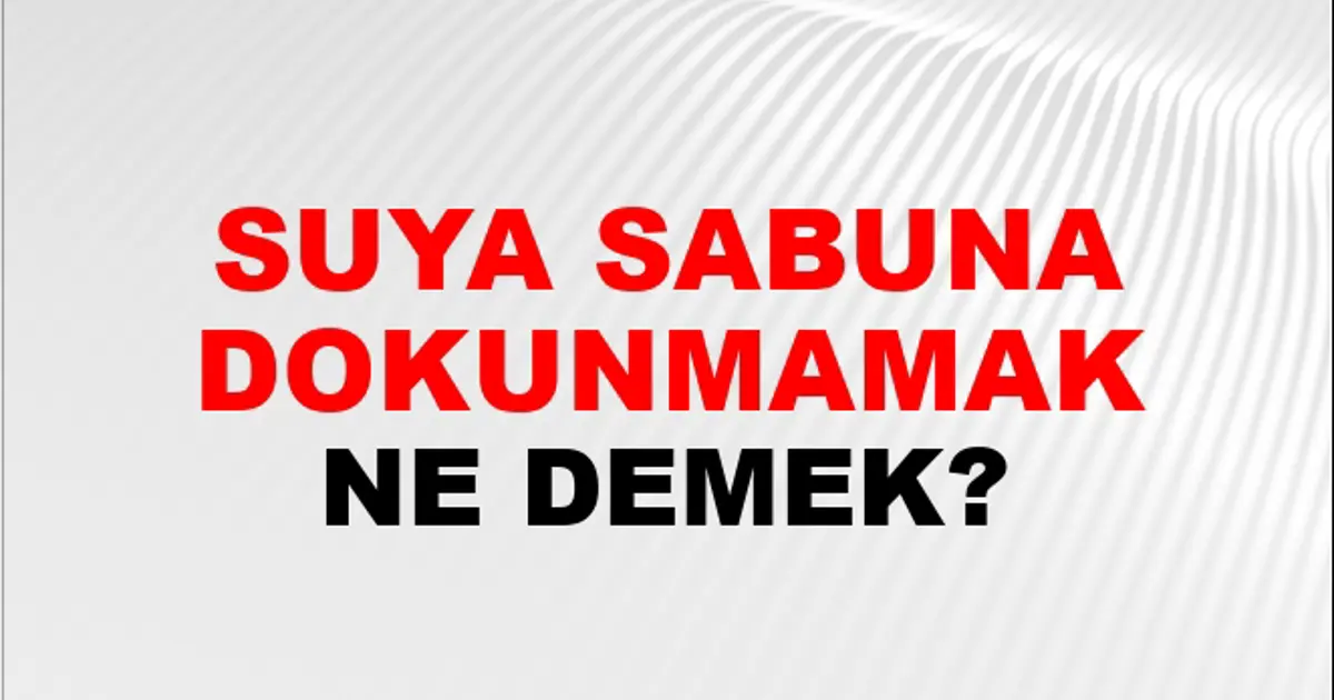 Suya Sabuna Dokunmamak Ne Demek? Suya Sabuna Dokunmamak Kelimesinin TDK ...